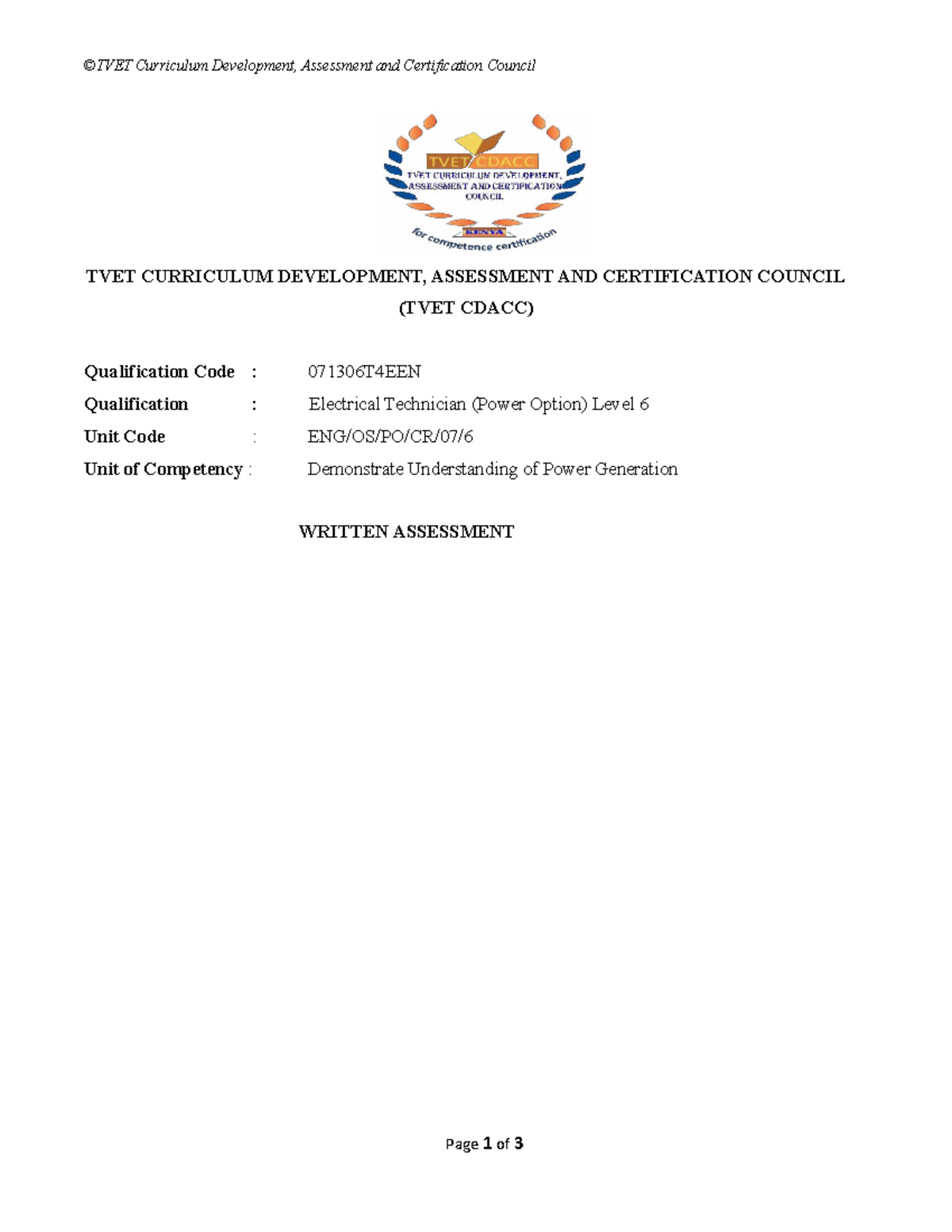 Understanding Power Generation: Assessment Tool for Electrical ...
