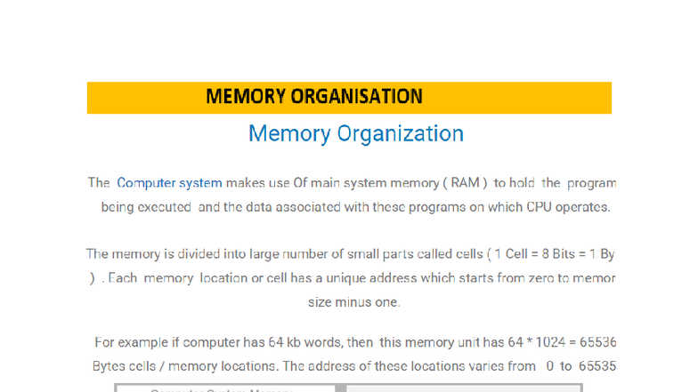 COA - Lecture 6: Understanding Memory Organization and Structure - Studocu