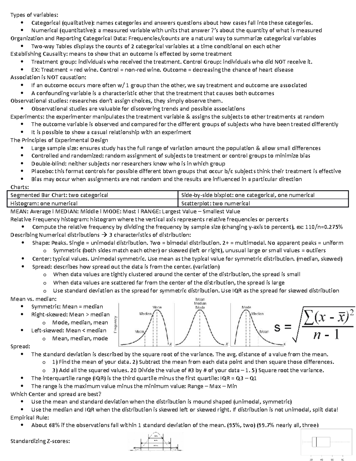 Stats 10 - Midterm Cheat Sheet: Key Concepts and Formulas - Studocu