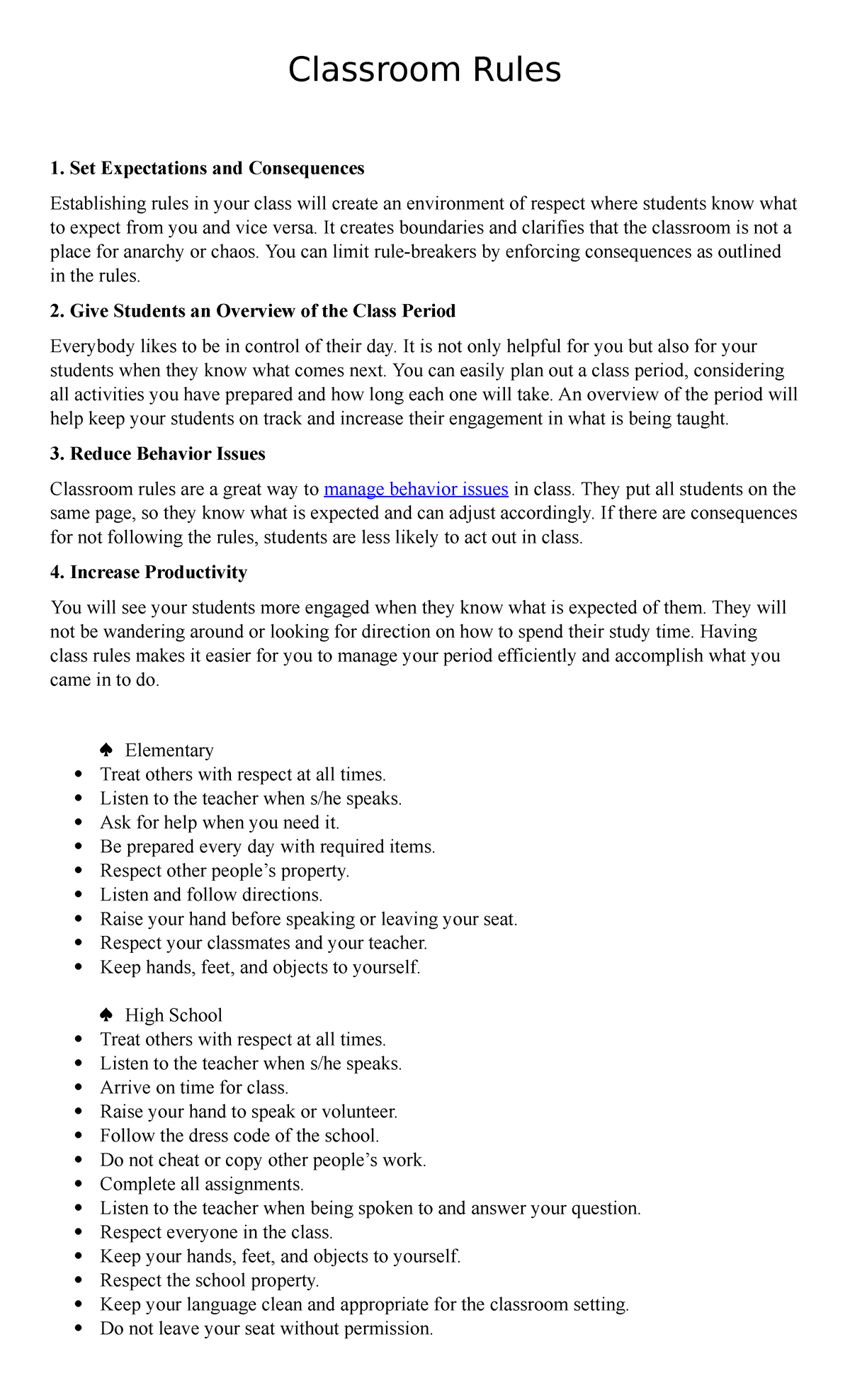 Classroom Rules Overview: Notes for Effective Management - Studocu
