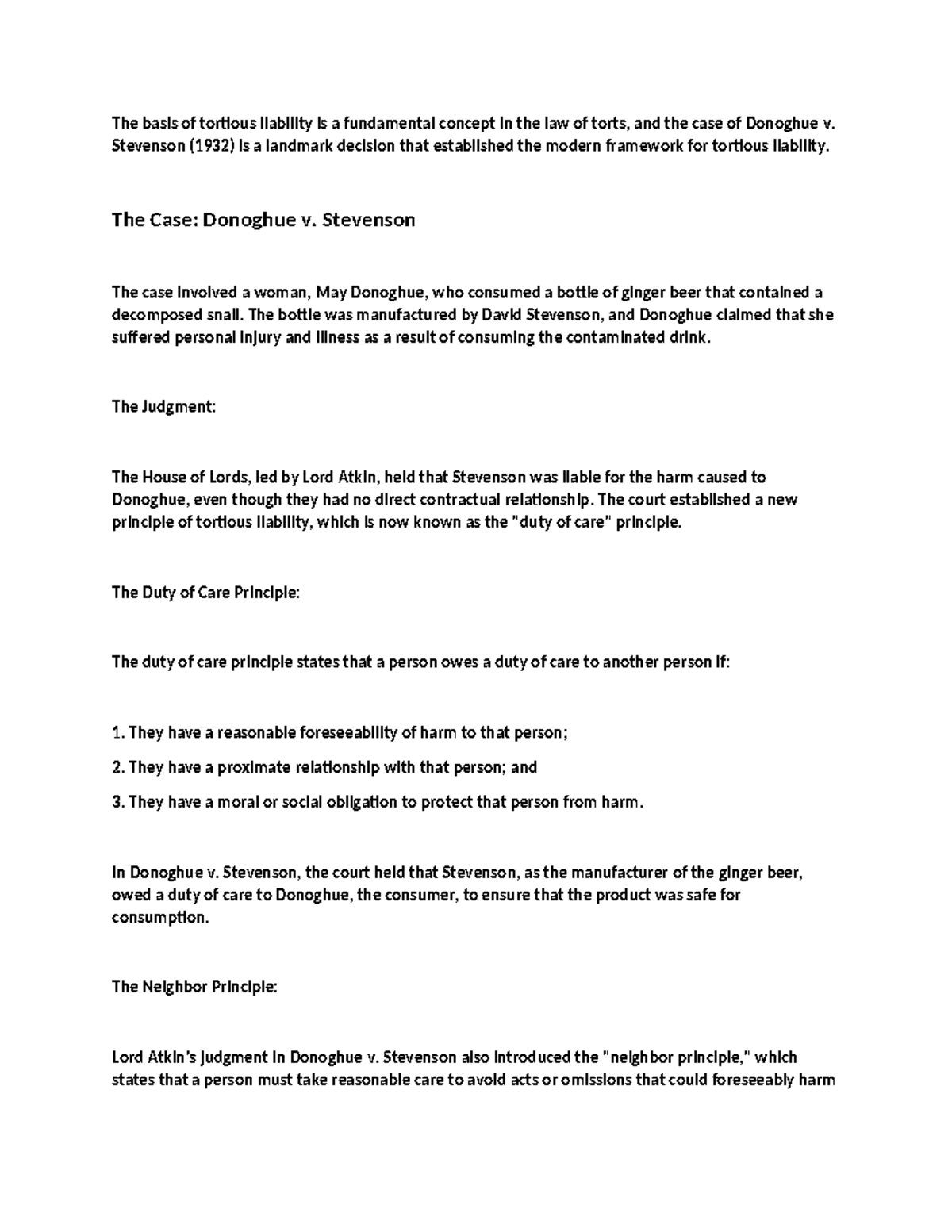 LAW OF TORT: Landmark Cases Impacting Tortious Liability Principles ...