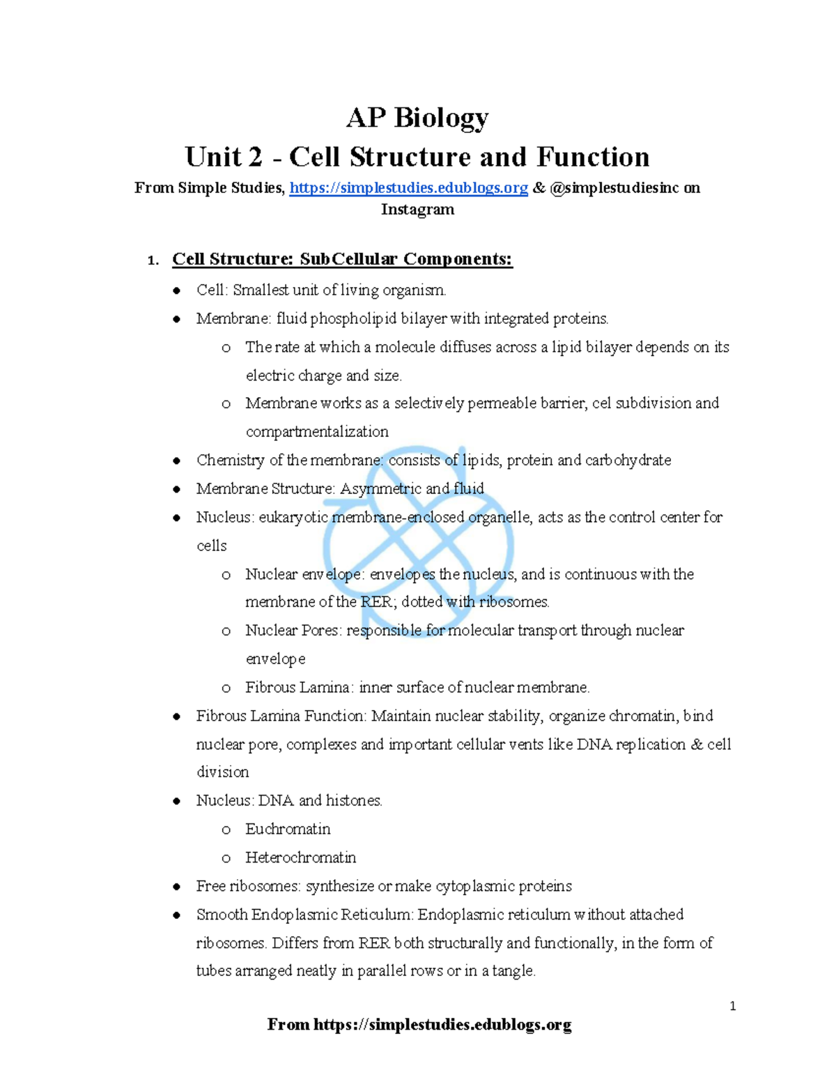 AP Biology Unit 2: Comprehensive Study Guide on Cell Structure ...