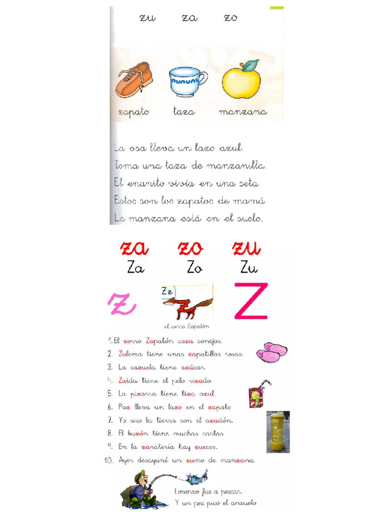 Ejercicios de Lectoescritura: za, zo, zu, ce, ci - Curso 15 - Studocu