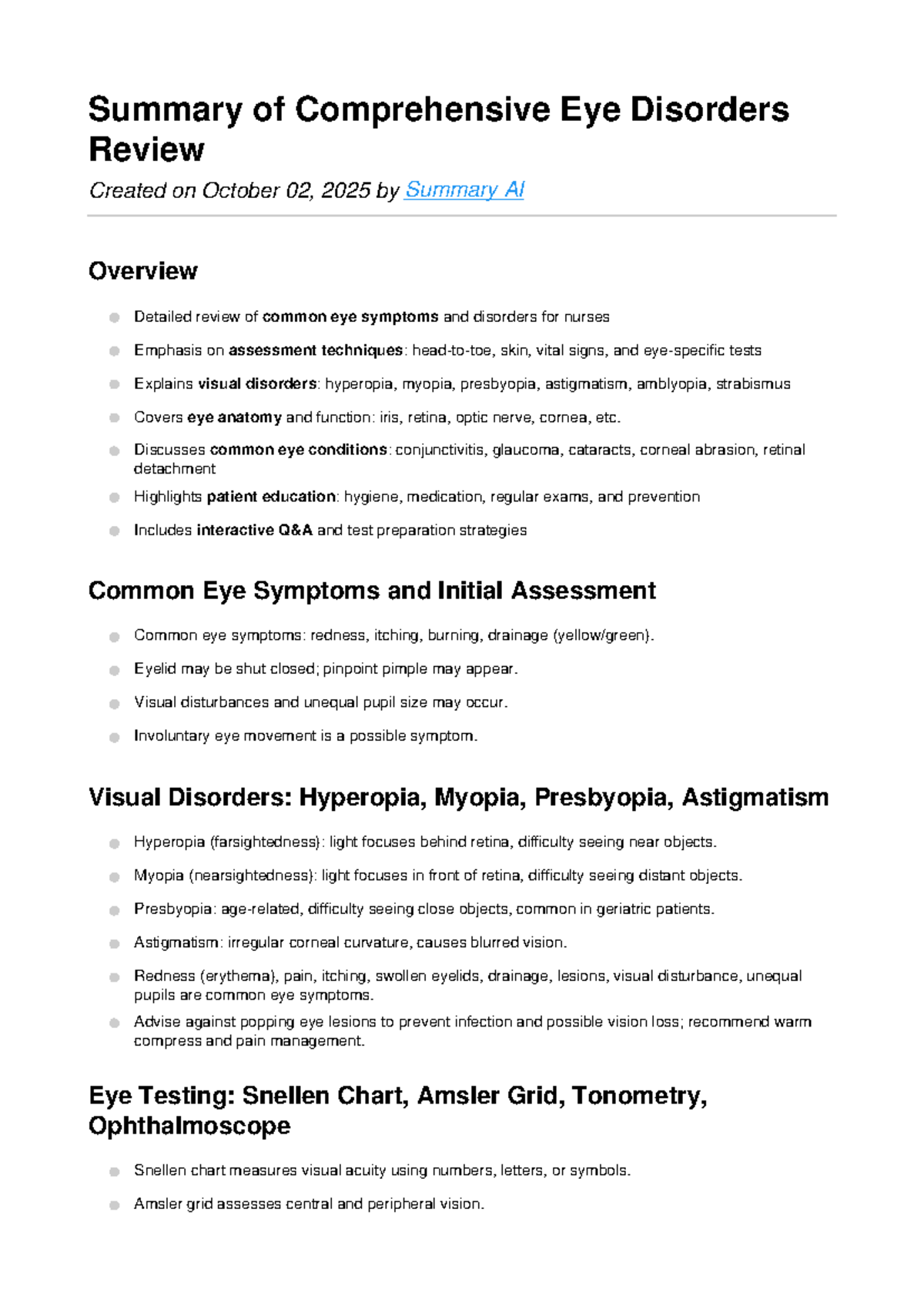Comprehensive Review of Eye Disorders for Nurses (NUR 101) - Studocu