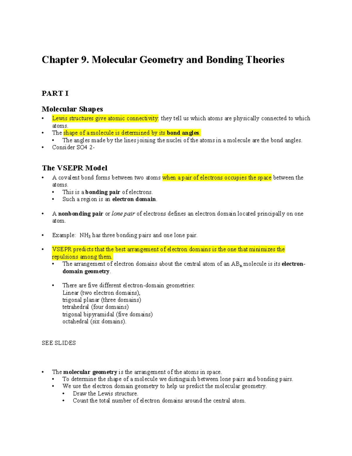 Chapter 9 Notes: Molecular Geometry & Bonding Theories Explained - Studocu