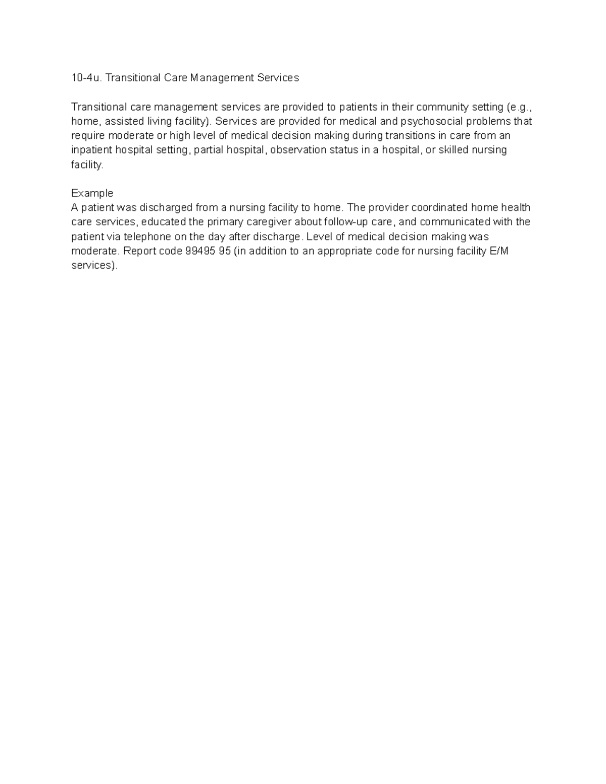 Transitional Care Management Services Overview (TCM 99495) - Studocu