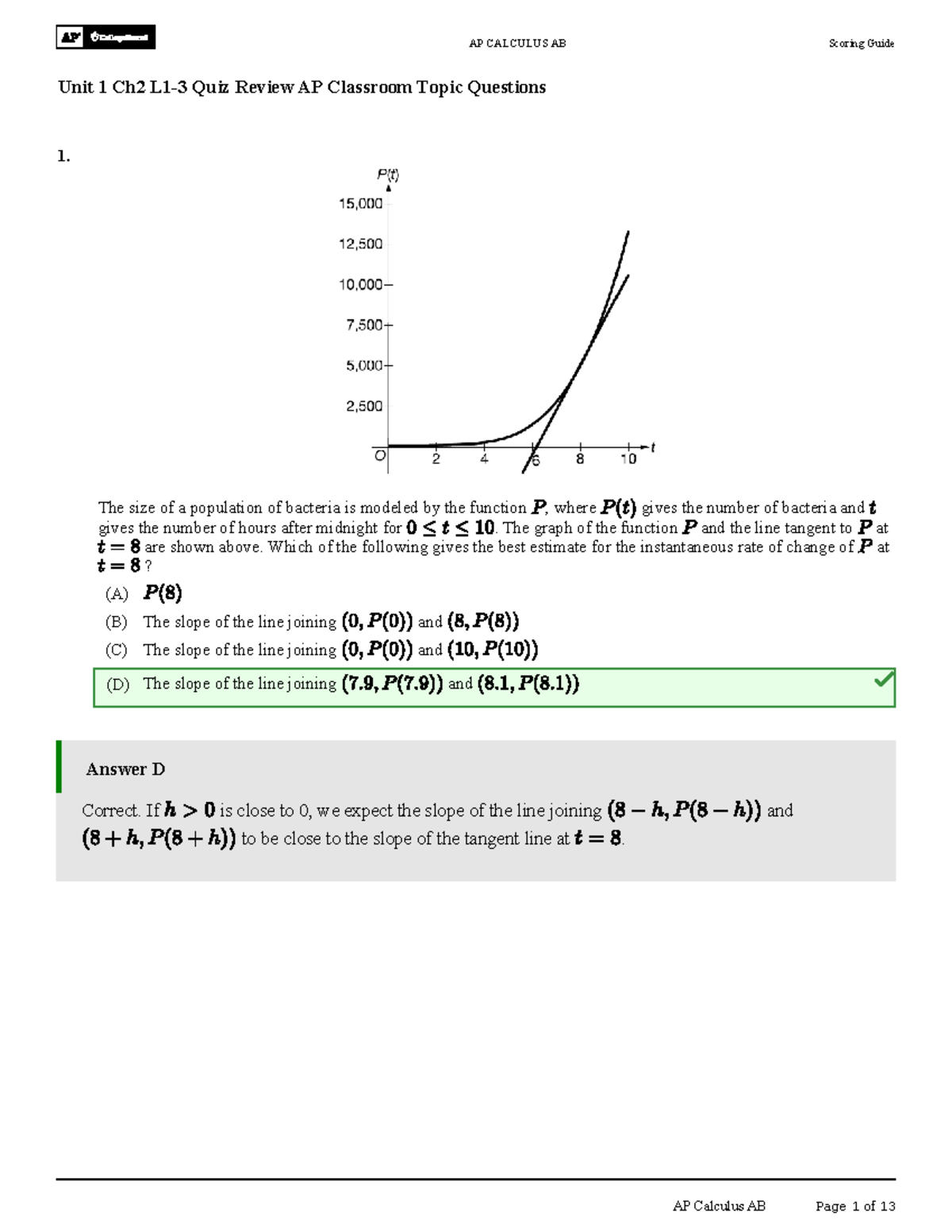 AP CALCULUS AB Unit 1A Topic Questions Solutions Review - Studocu