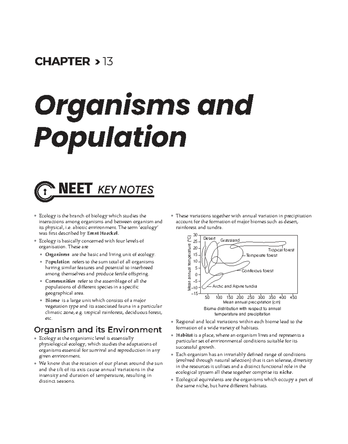 CHAPTER 13: Organisms and Population - NEET Key Notes on Ecology - Studocu
