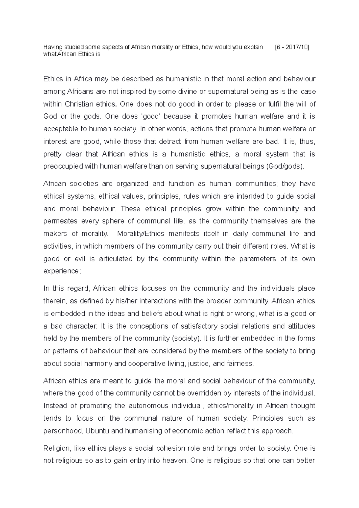 African Ethics: A Humanistic Approach to Morality and Community Welfare ...