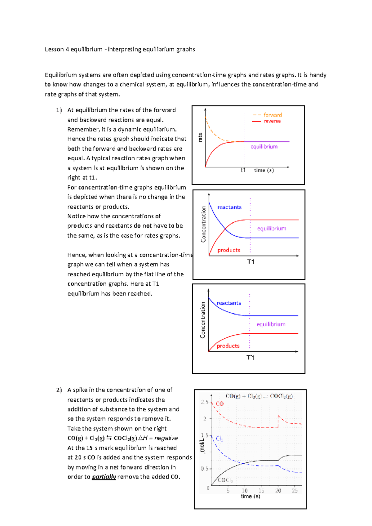 Lesson 4: Understanding Equilibrium Graphs in Chemical Reactions - Studocu