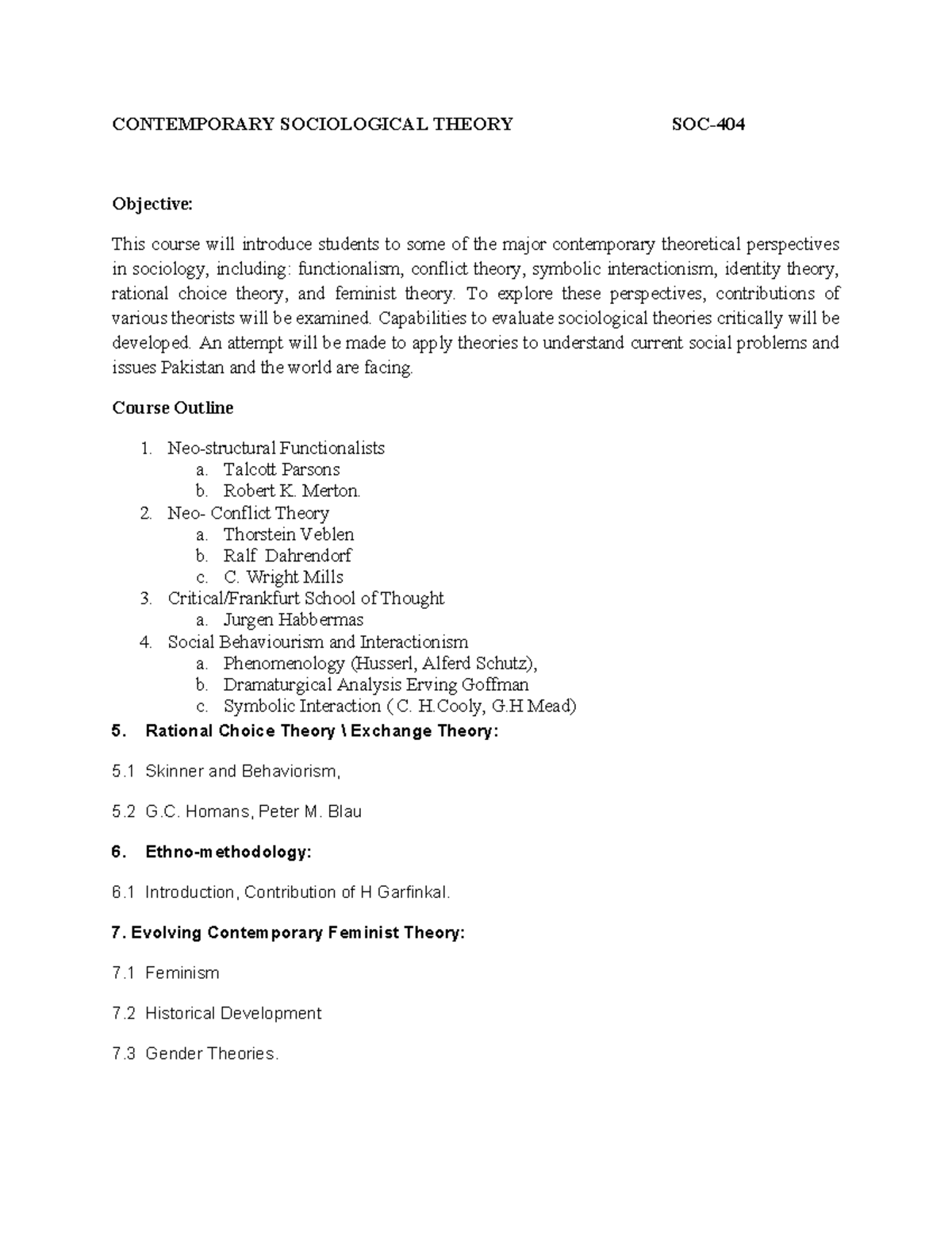 Contemporary Sociological Theory: Key Perspectives and Theorists SOC ...