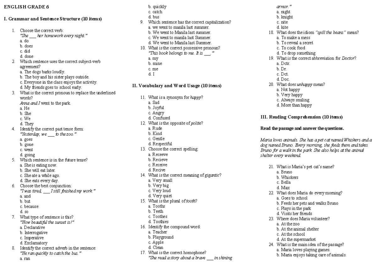 NAT Reviewer Grade 6: Comprehensive Study Guide for All Subjects - Studocu