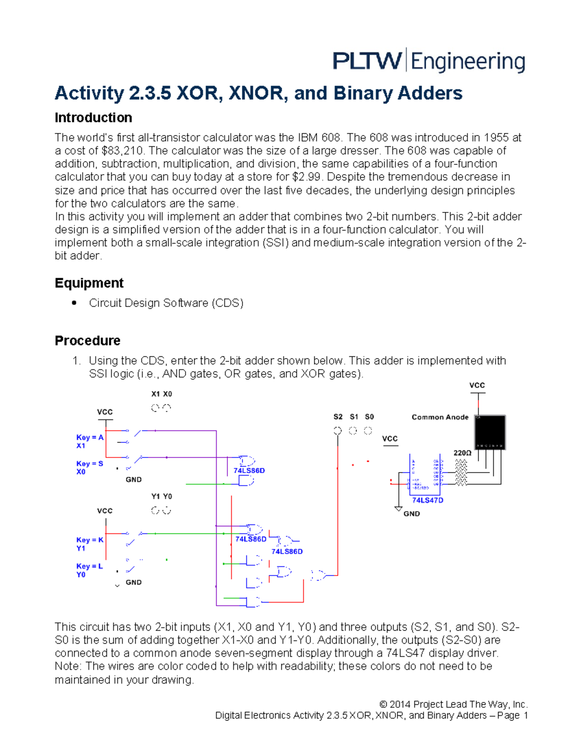 XOR/XNOR & Binary Adders Implementation in Activity 2.3 - Studocu