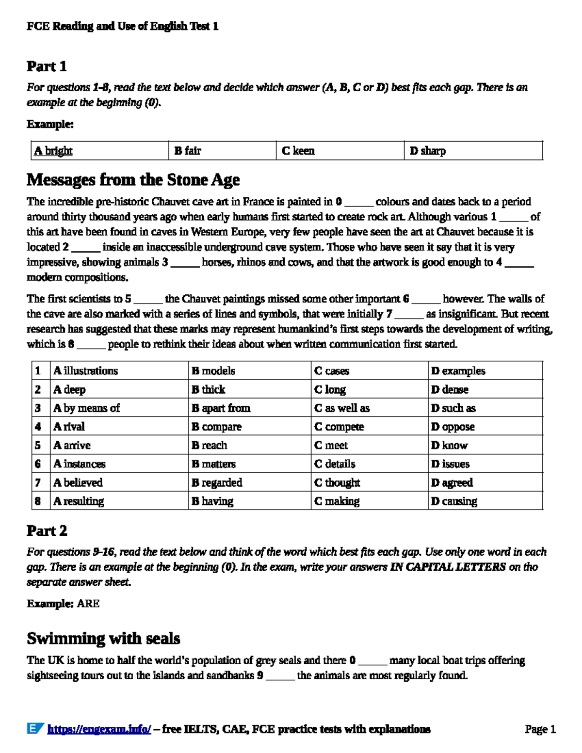 FCE Reading and Use of English Test 1 Practice Questions and Answers ...