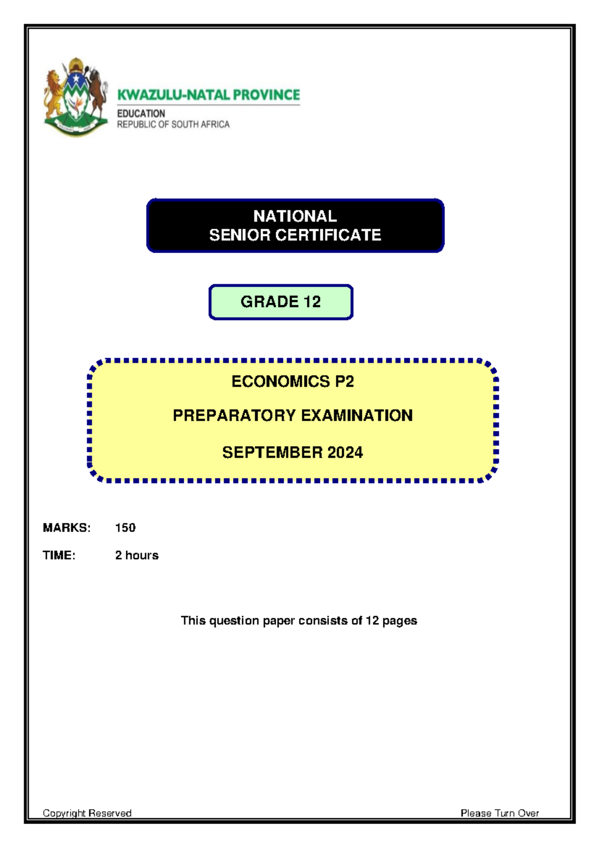 Economics P2 Grade 12 September 2024 Preparatory Exam Question Paper ...