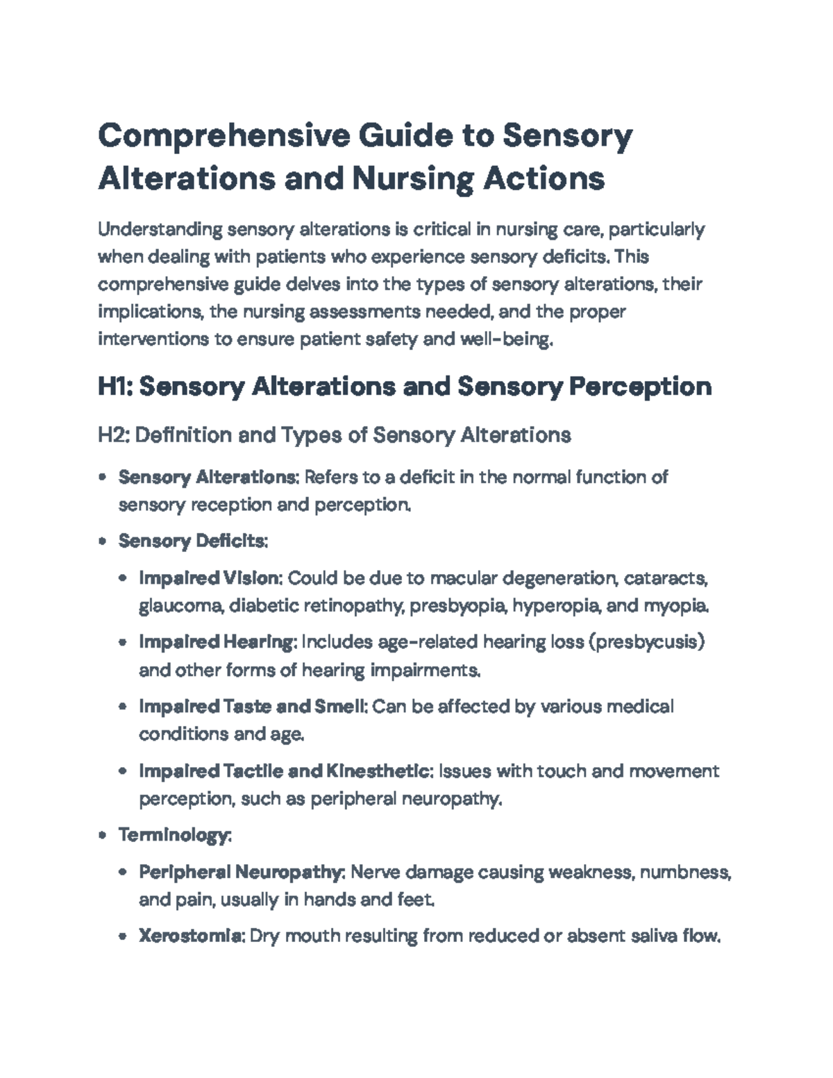 Comprehensive Nursing Guide on Sensory Alterations and Assessments ...
