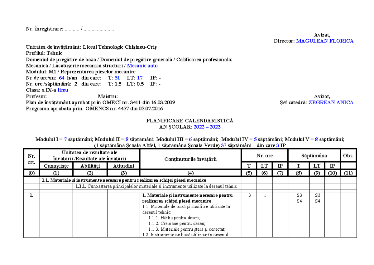 IX M1 - Planificare și Conținuturi pentru Reprezentarea Pieselor ...