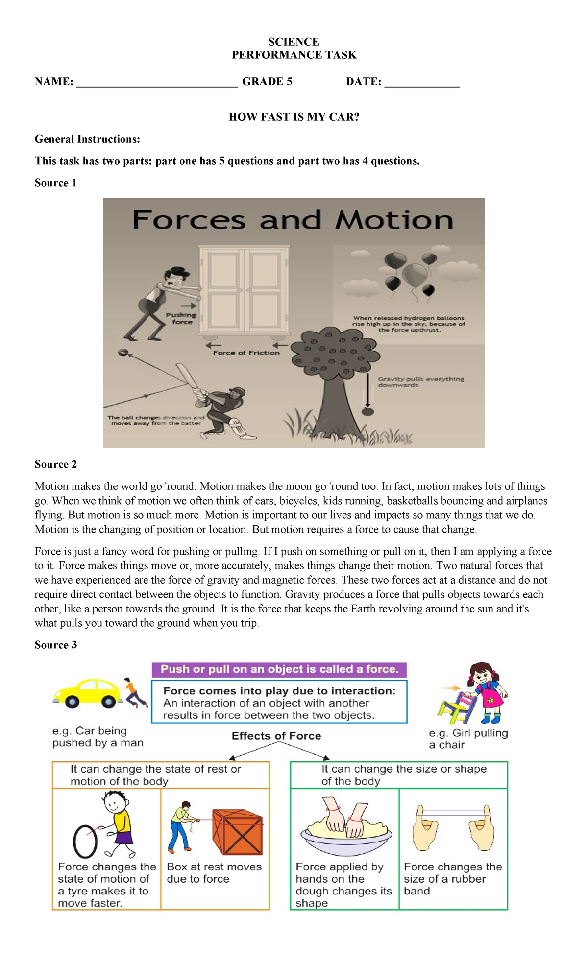 Science performance task new on force june 12 2019 1 - SCIENCE ...