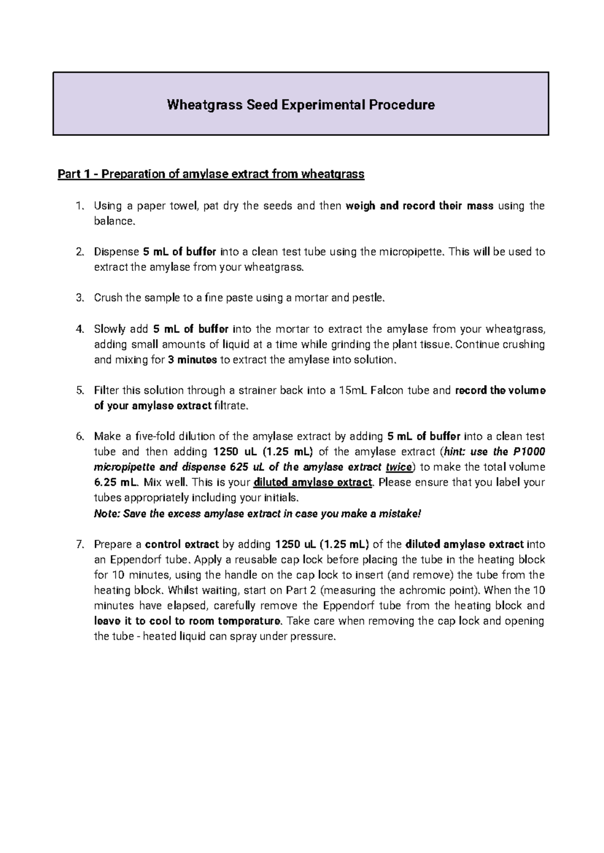 Lab 4 Protocols - Amylase Extraction & Activity Measurement - Studocu