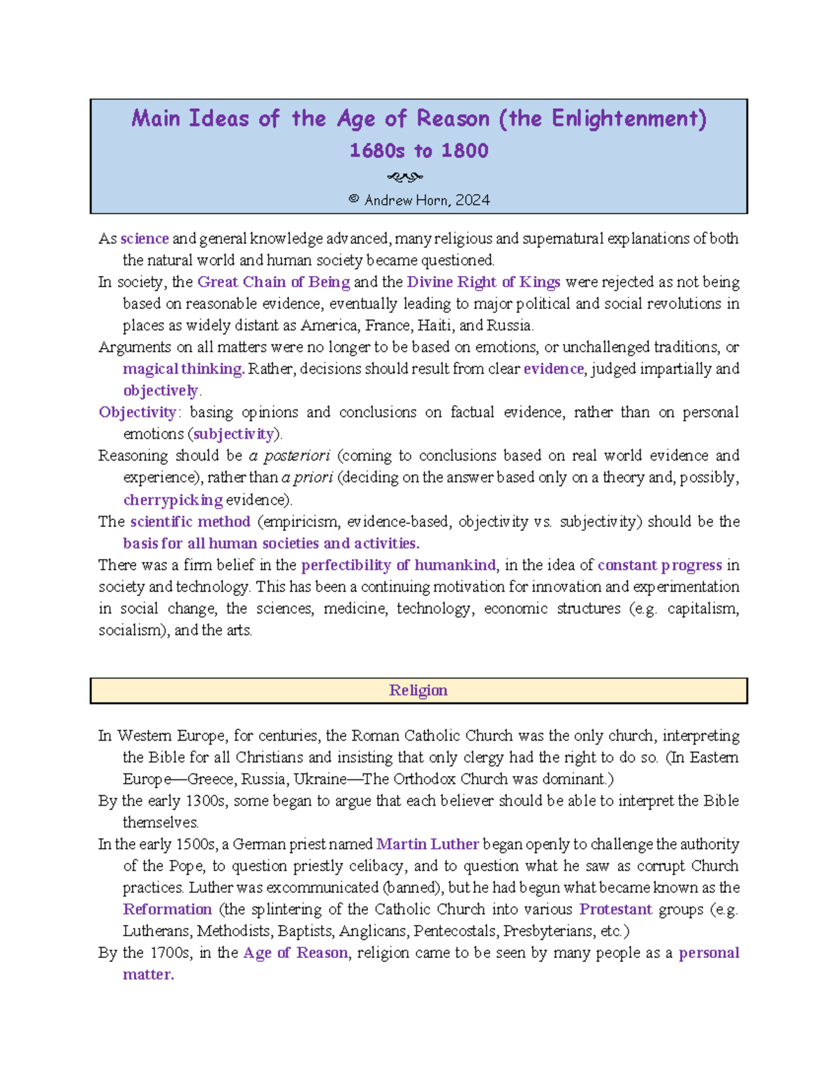 Main Ideas of the Age of Reason: Enlightenment Principles (HIST 101 ...