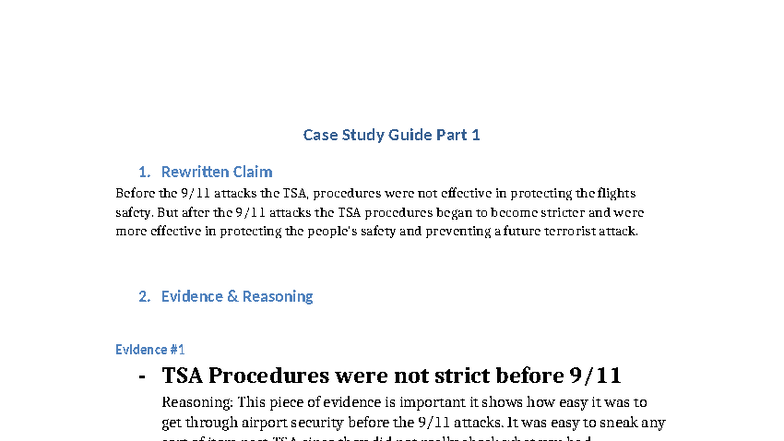 Case Study Guide Part 1: TSA Procedures Pre- and Post-Attacks Analysis ...
