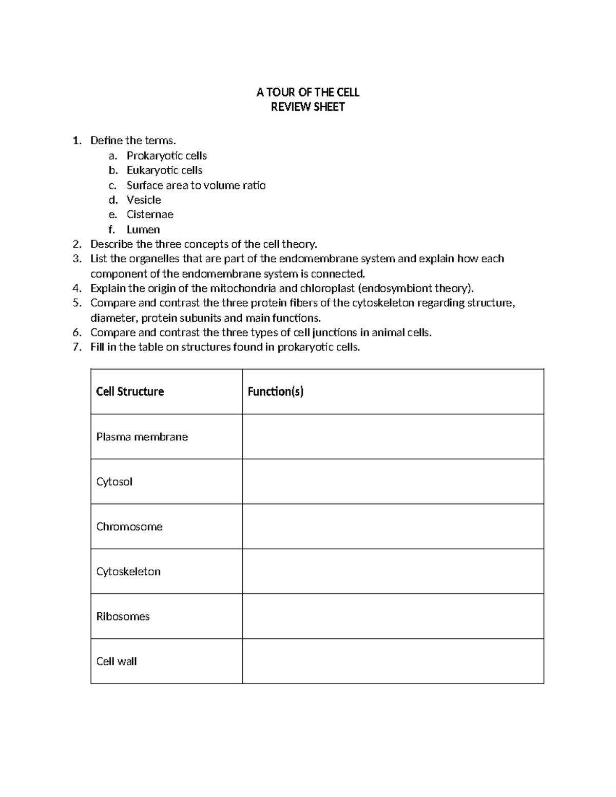 A Tour of the Cell - good notes - A TOUR OF THE CELL REVIEW SHEET ...