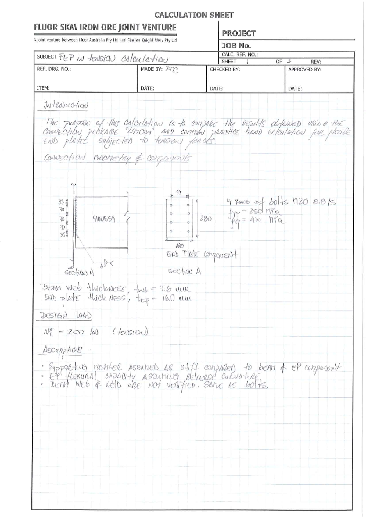 FEP Tension Force Calculation in Fluor SKM Iron Ore Joint Venture - Studocu