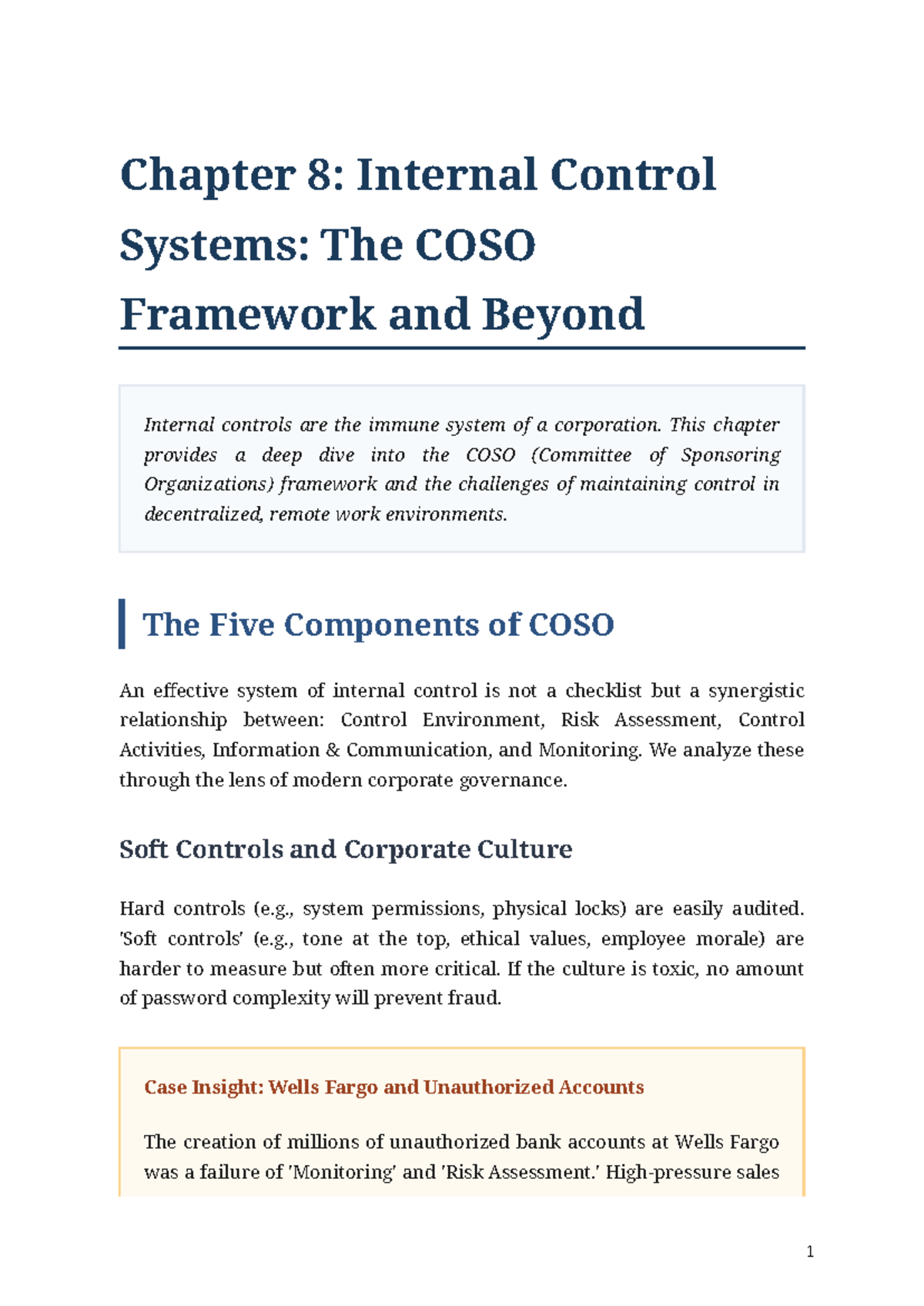 Chapter 8: Internal Control Systems & COSO Framework Insights - Studocu