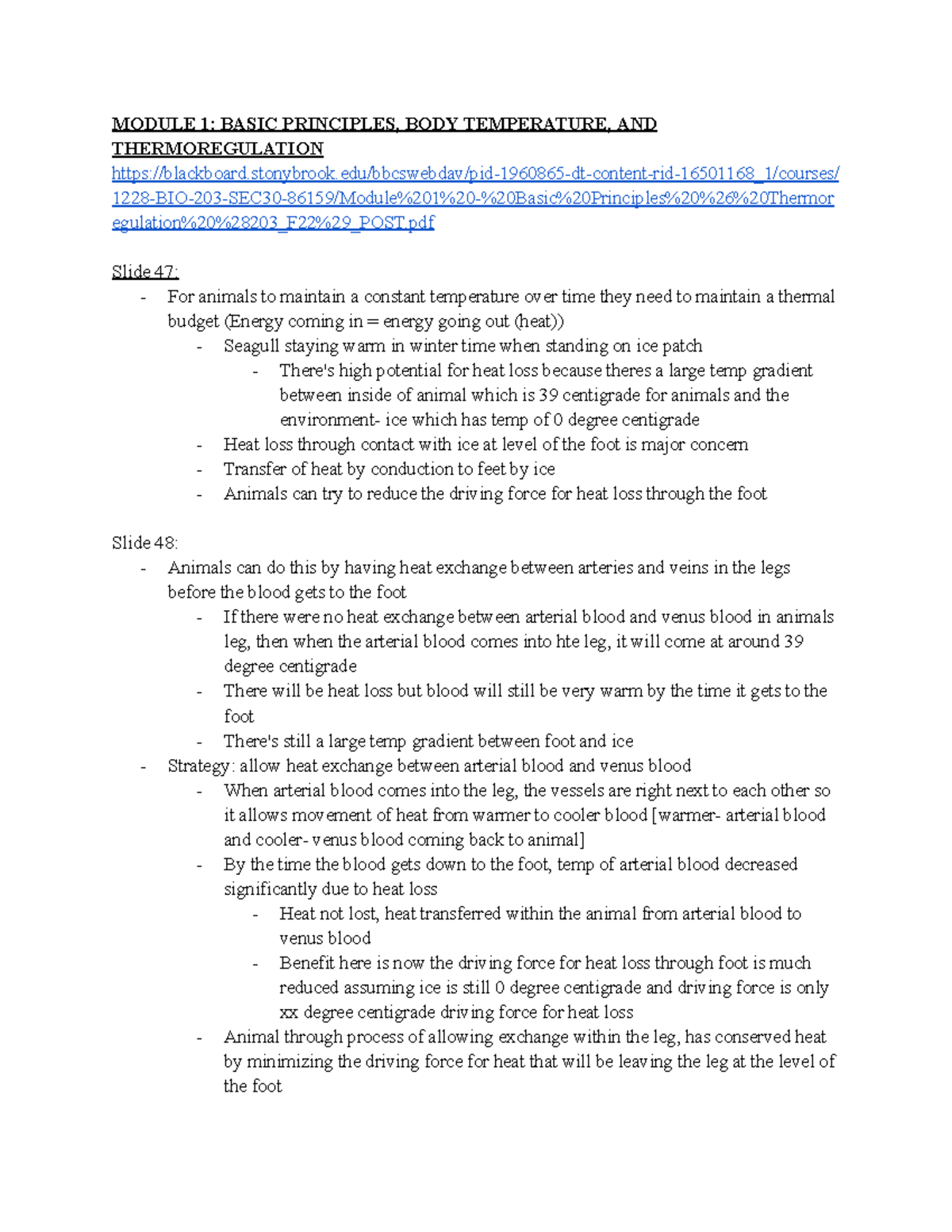 Lecture 2 - Thermoregulation in Animals (BIO-203) Notes - Studocu