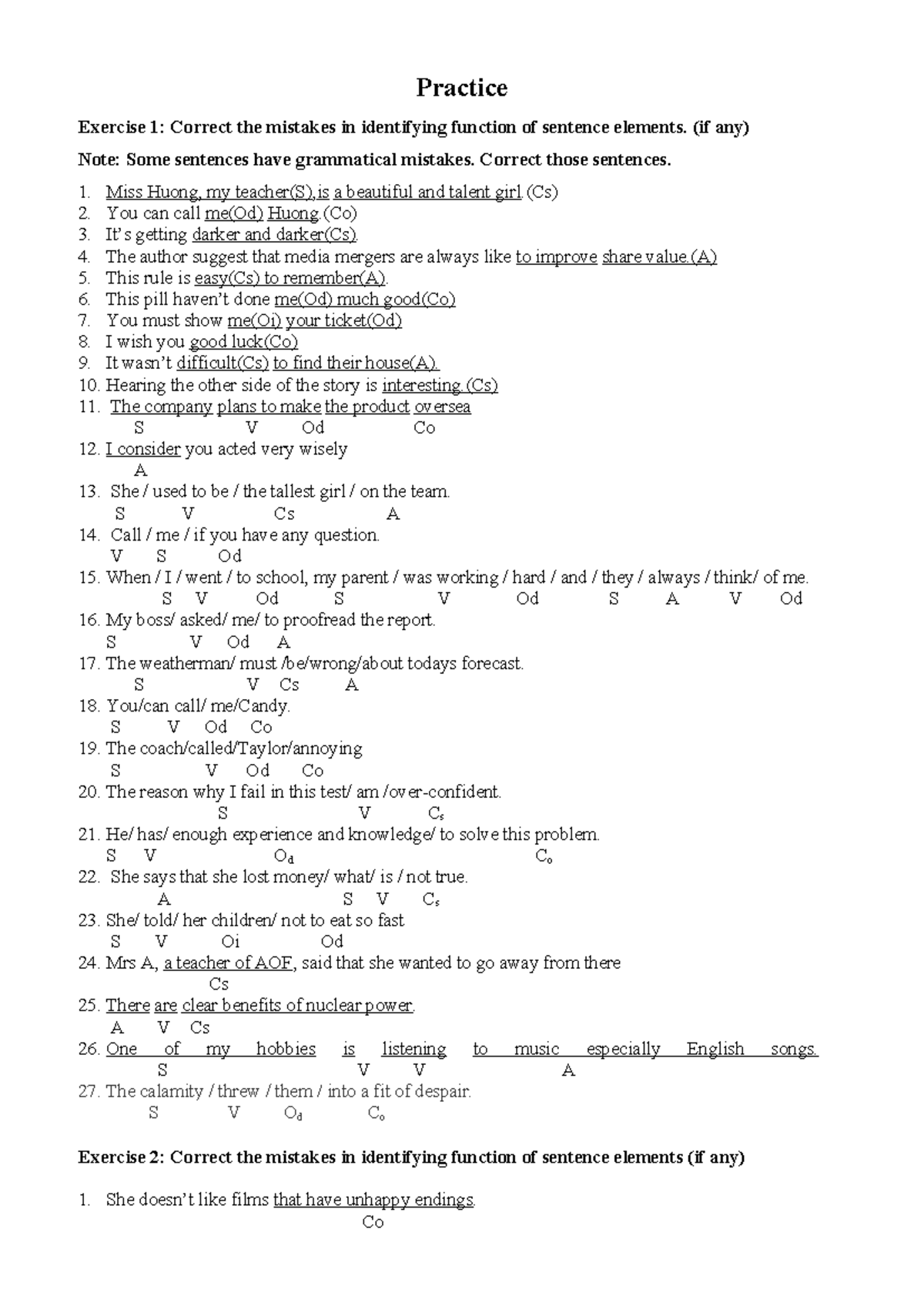 Practice 1 CQ62: Identifying and Correcting Sentence Element Functions ...