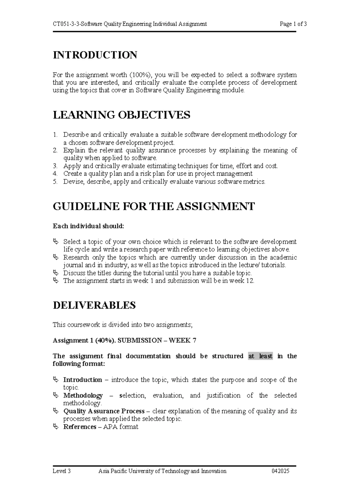 Software Quality Engineering APD3F2411SE Individual Assignment 2 - Studocu