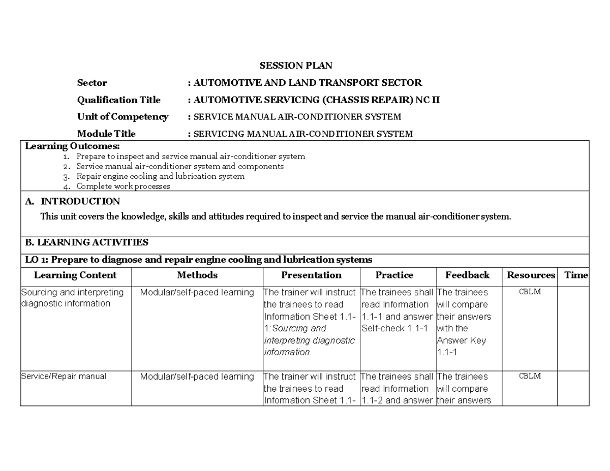 Core Competency (Electrical) - SESSION PLAN Sector : AUTOMOTIVE AND ...