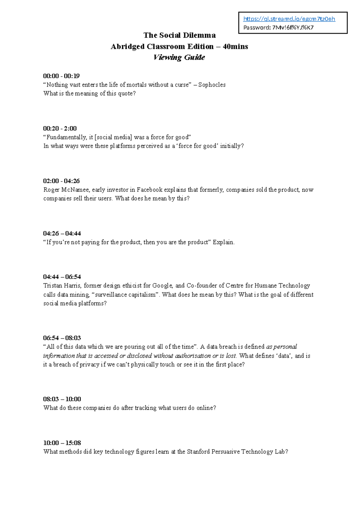 The Social Dilemma Viewing Guide: Key Points & Discussion (Classroom Ed ...