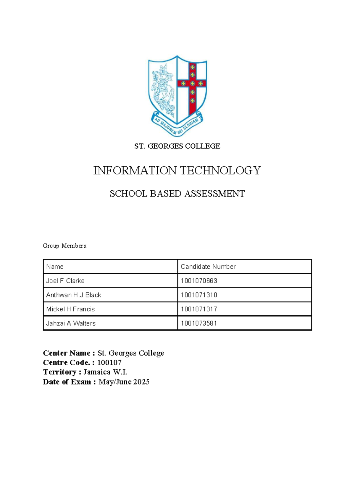 IT SBA Cover Page - Quite noice - CApe Biology unit 2 - ST. GEORGES ...
