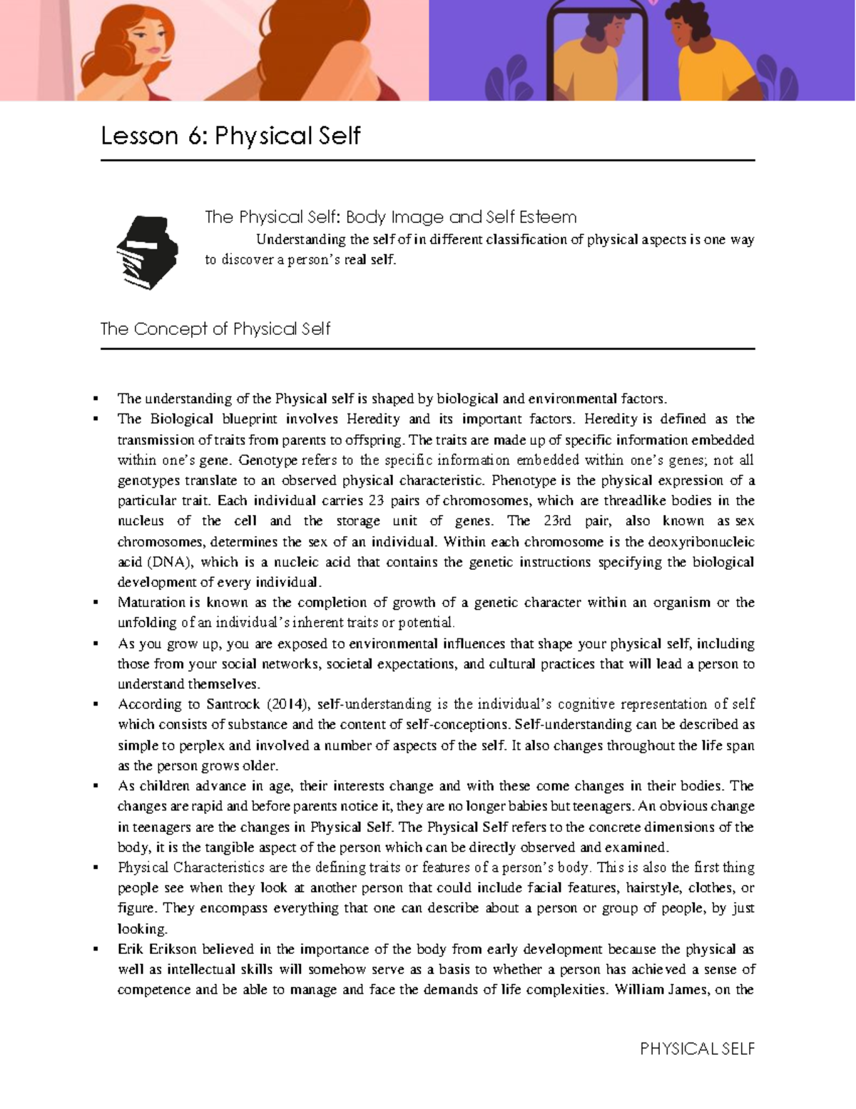 Lesson 6: Understanding the Concept of the Physical Self - Studocu