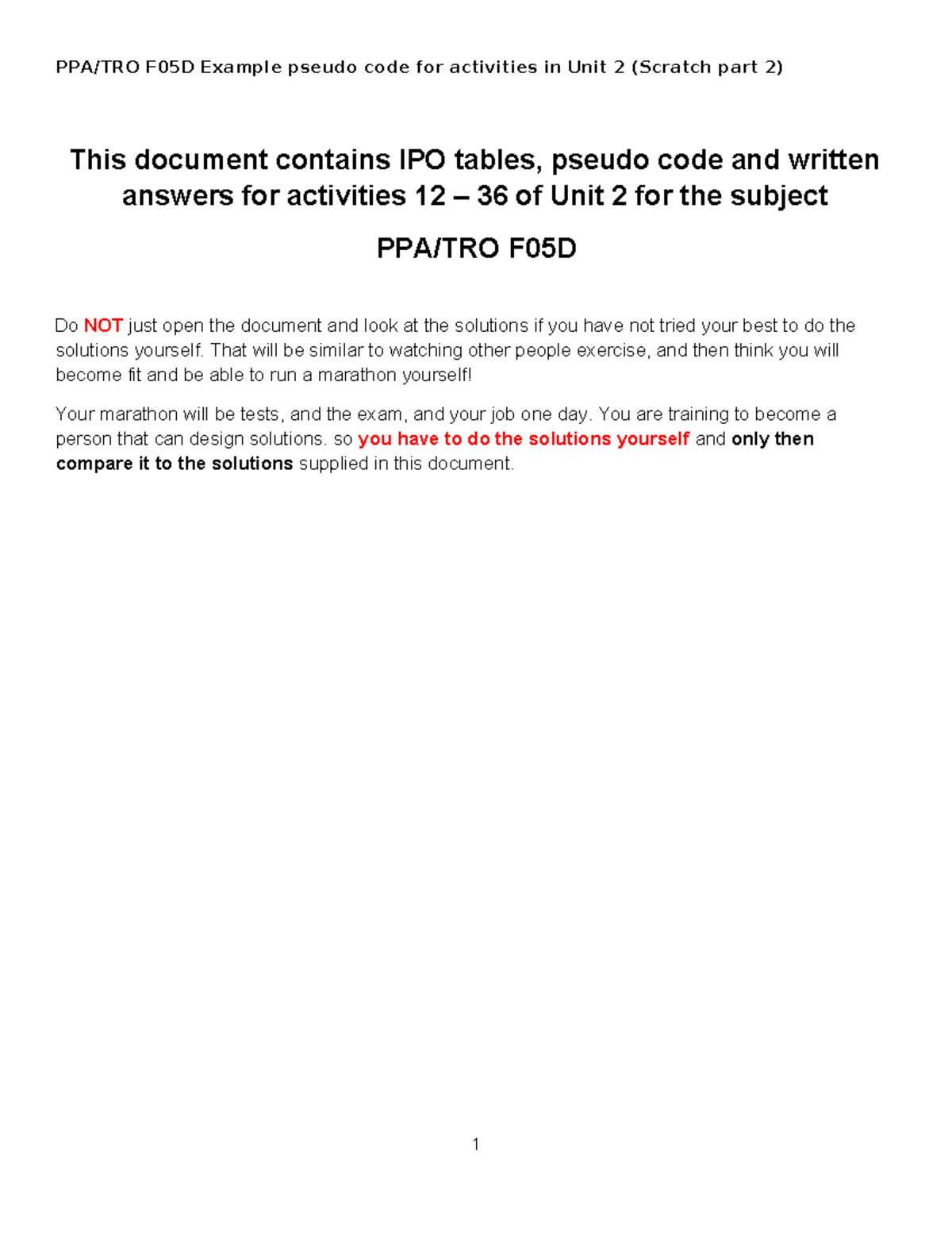 F05D Unit 2 Activities: IPO Tables & Pseudo Code Examples - Studocu