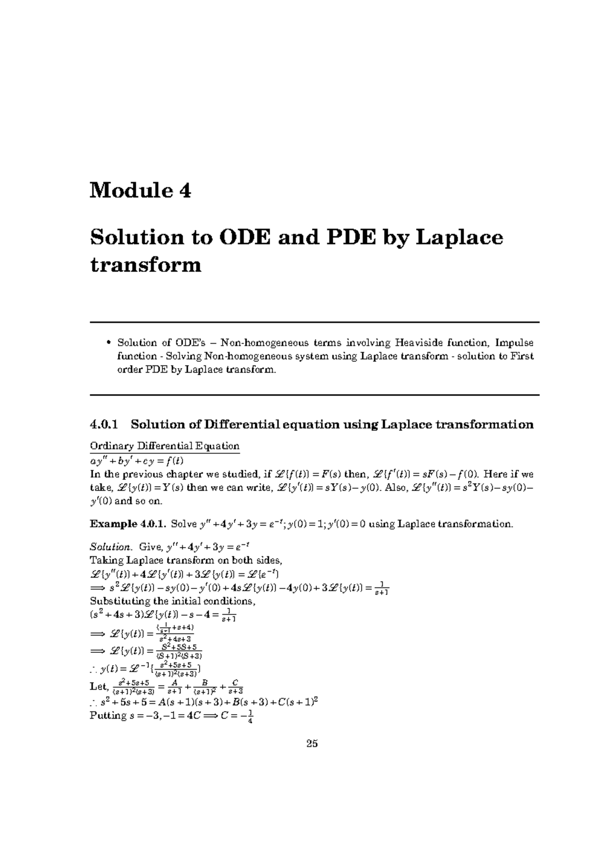 Module 4: Solutions to ODE & PDE Using Laplace Transform Techniques ...