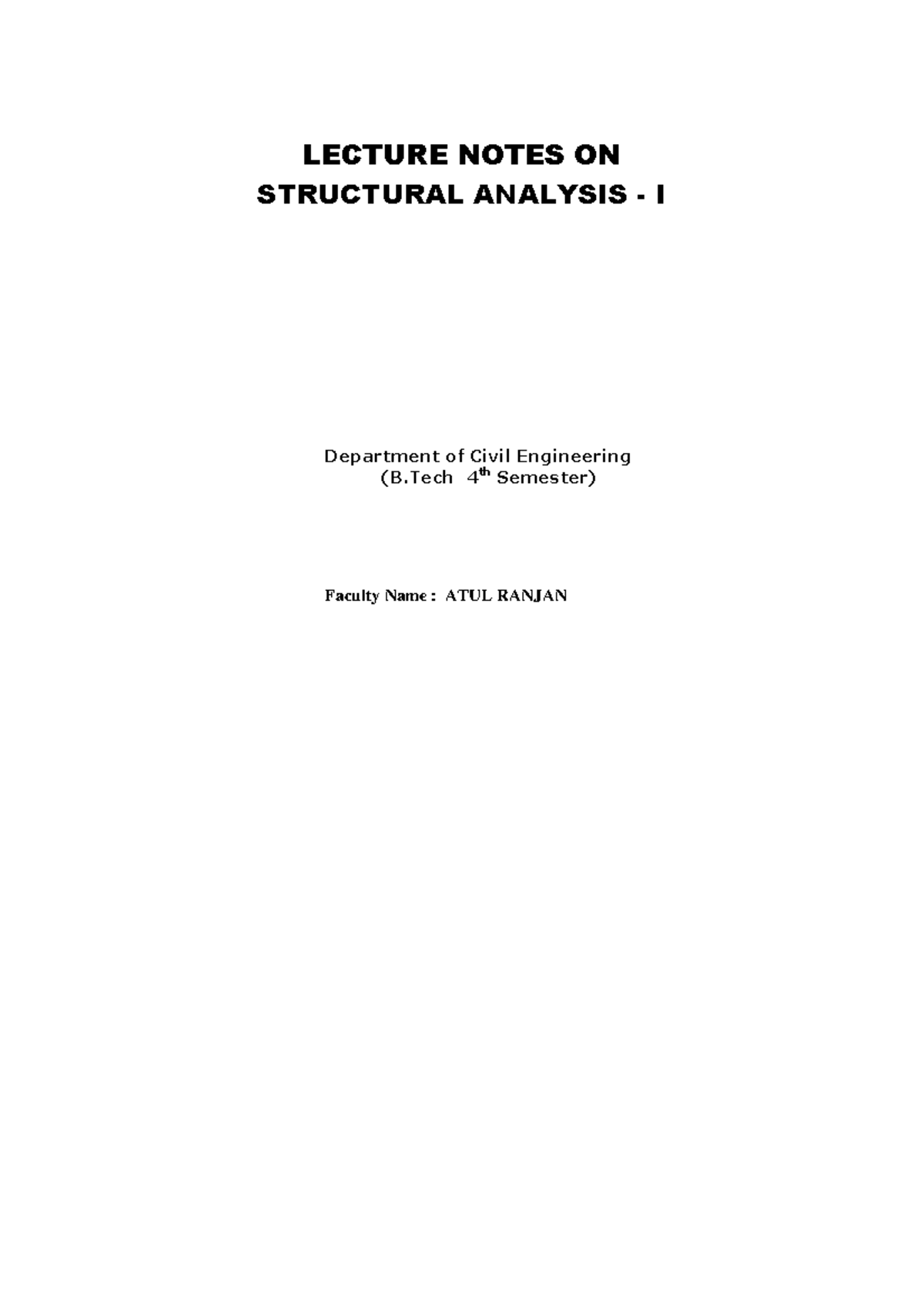 Structural Analysis I Lecture Notes - Civil Engineering (B.Tech) - Studocu