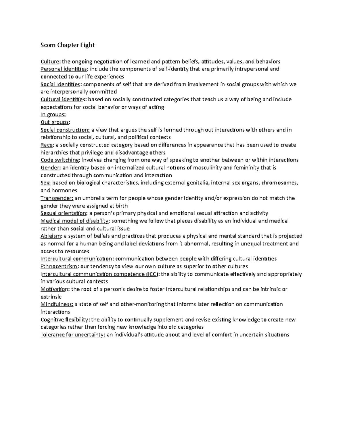 Scom Chapter Eight - Vocab - Scom Chapter Eight Culture: the ongoing ...