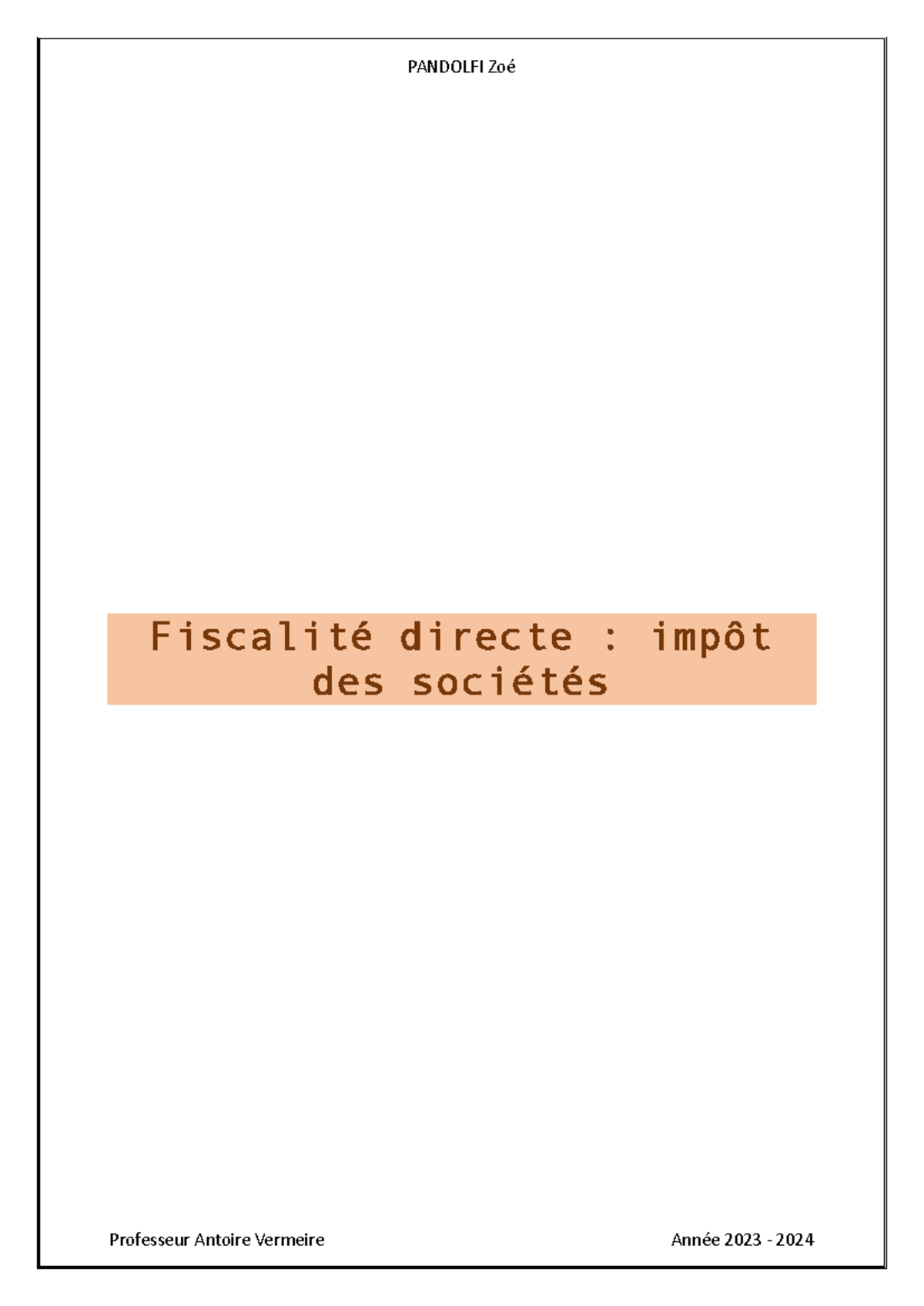 ISOC B2 - Cours sur la Fiscalité Directe des Sociétés 2023-2024 - Studocu