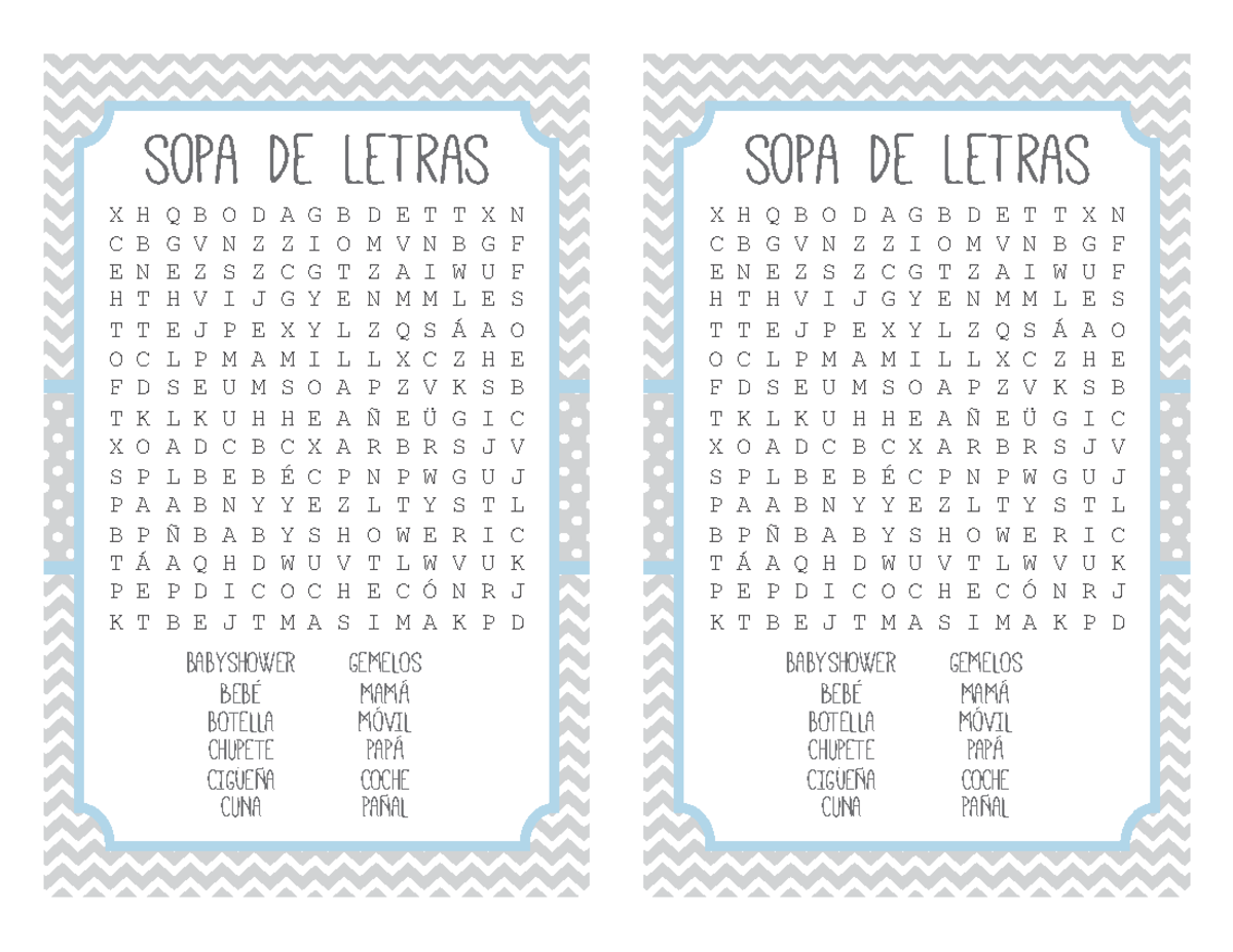 Sopa De Letras Fácil Para Baby Shower