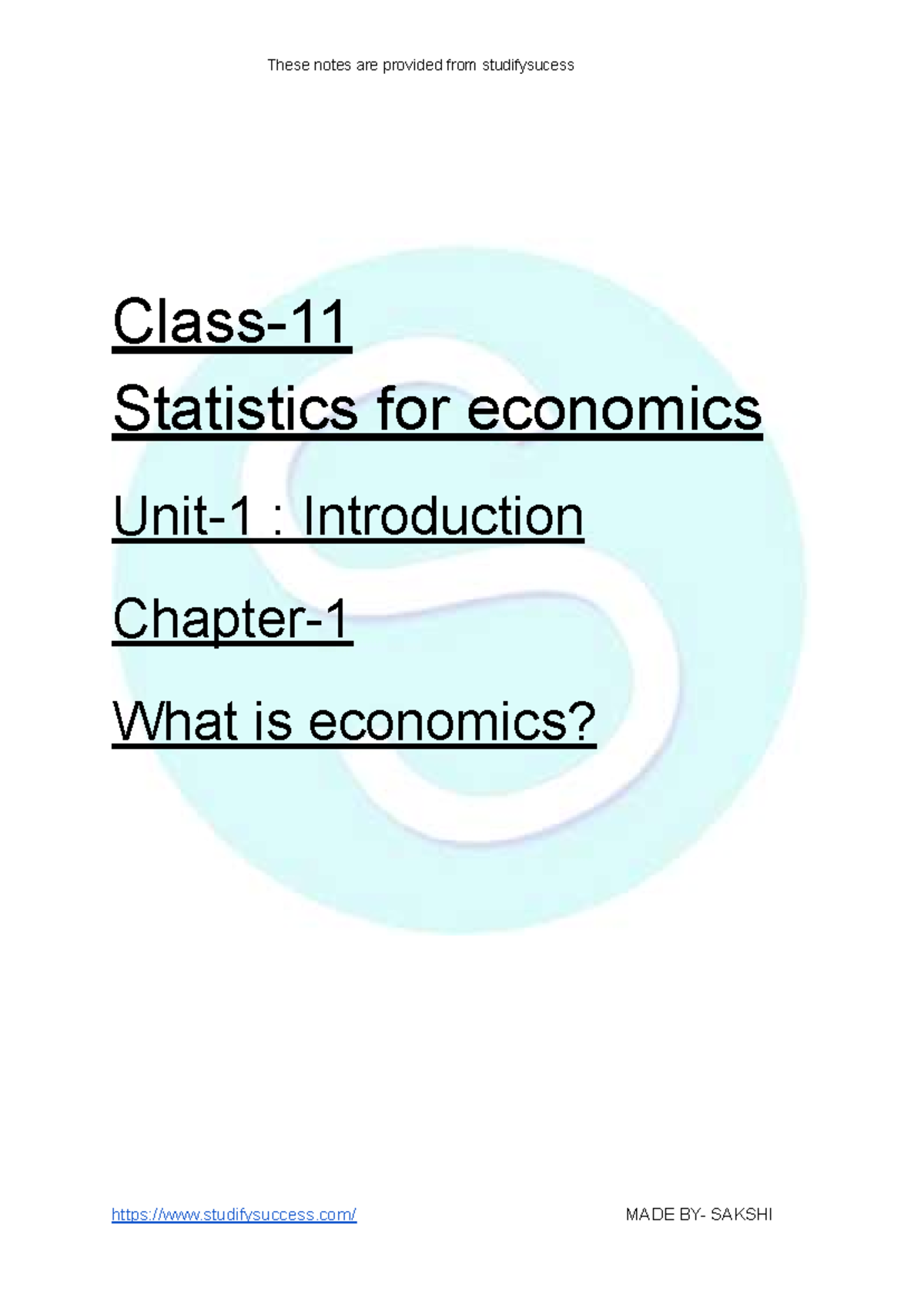 Class 11 Economics Notes: Key Definitions and Concepts Overview - Studocu
