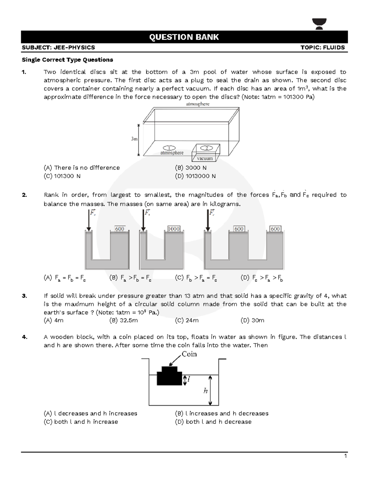 Fluids SC - Single Correct Type Questions and Answers - Studocu