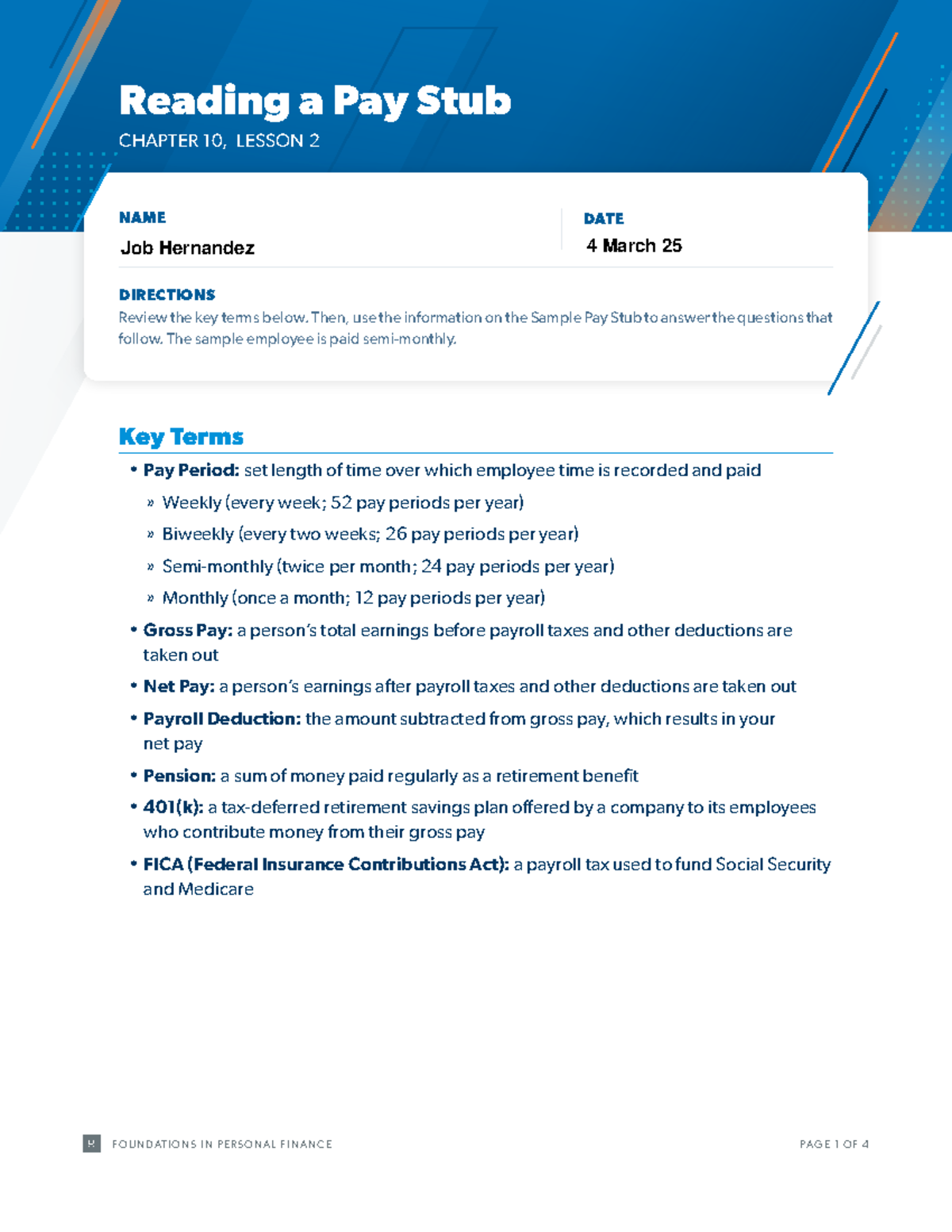 Chapter 10 Lesson 2: Understanding a Pay Stub and Its Components - Studocu