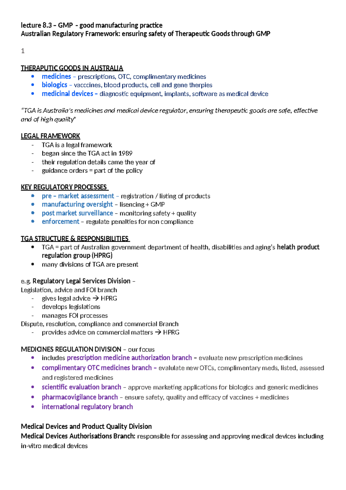 GMP Lecture 8.3: Australian Regulatory Framework for Therapeutic Goods ...