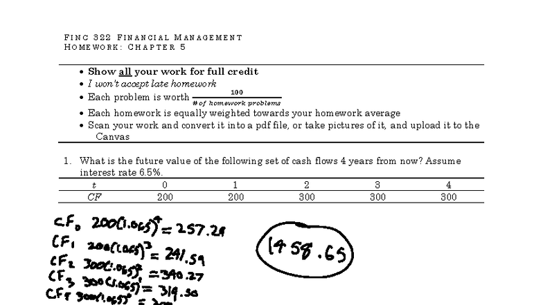 FINC 322 FINANCIAL MANAGEMENT HOMEWORK: CHAPTER 5 - Studocu