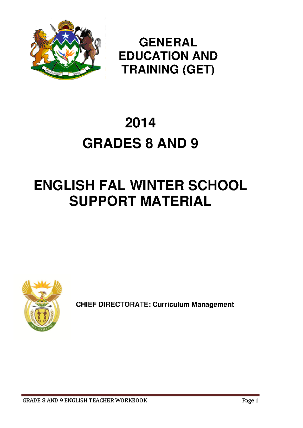 Grade 8-9 English FAL Winter School Support Material Overview - Studocu