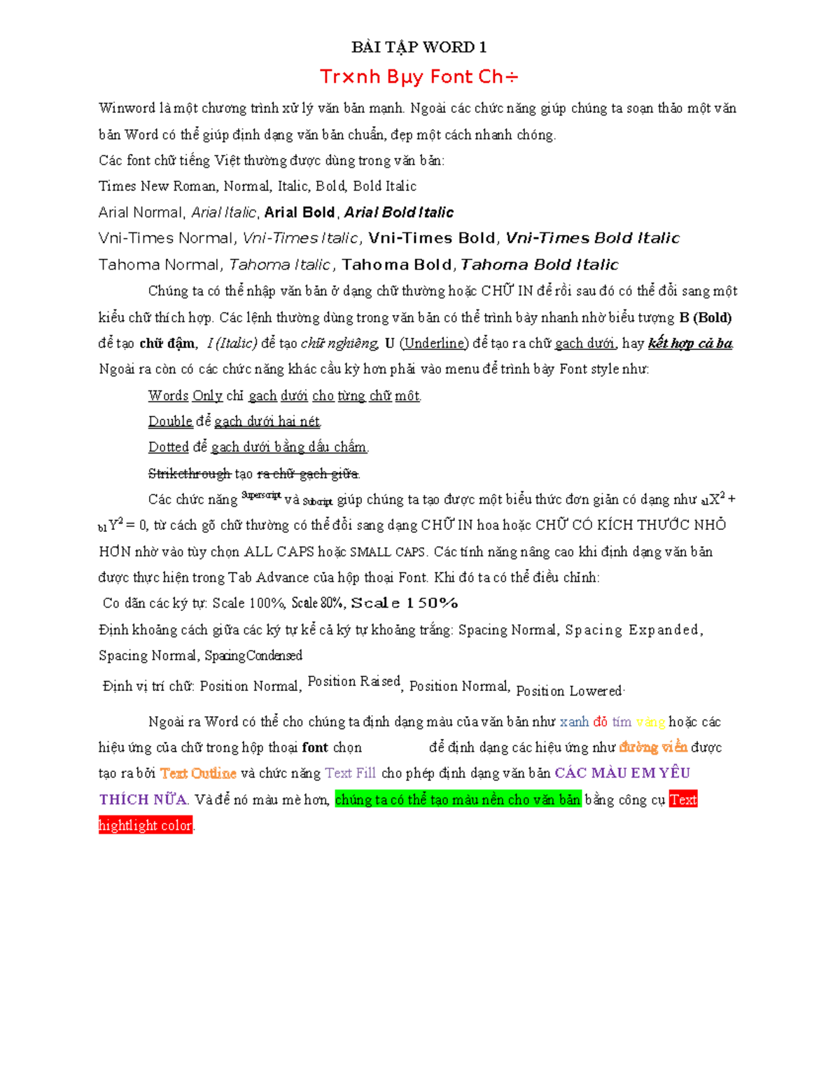 BÀI TẬP WORD 1: Hướng Dẫn Định Dạng Văn Bản Trong Winword - Studocu