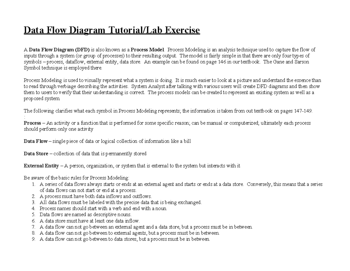 Data Flow Diagram (DFD) Tutorial Lab Exercise for Process Modeling ...