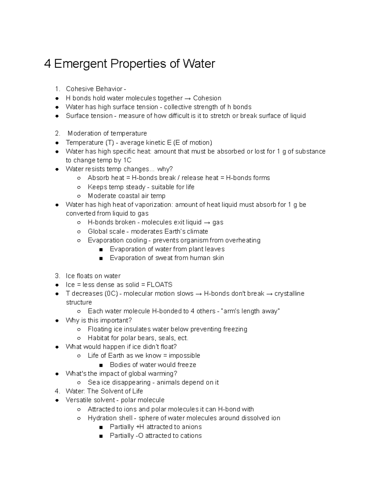 What Are The Four Emergent Properties Of Water